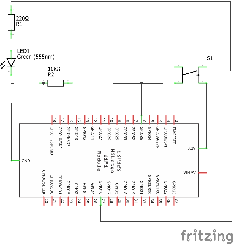 Projekt 1: T1-Electric - Lighting: LED mit Taster an den ESP32 anschließen